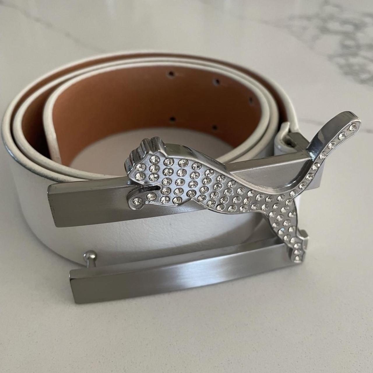 white leather puma belt size small like new y2k... - Depop