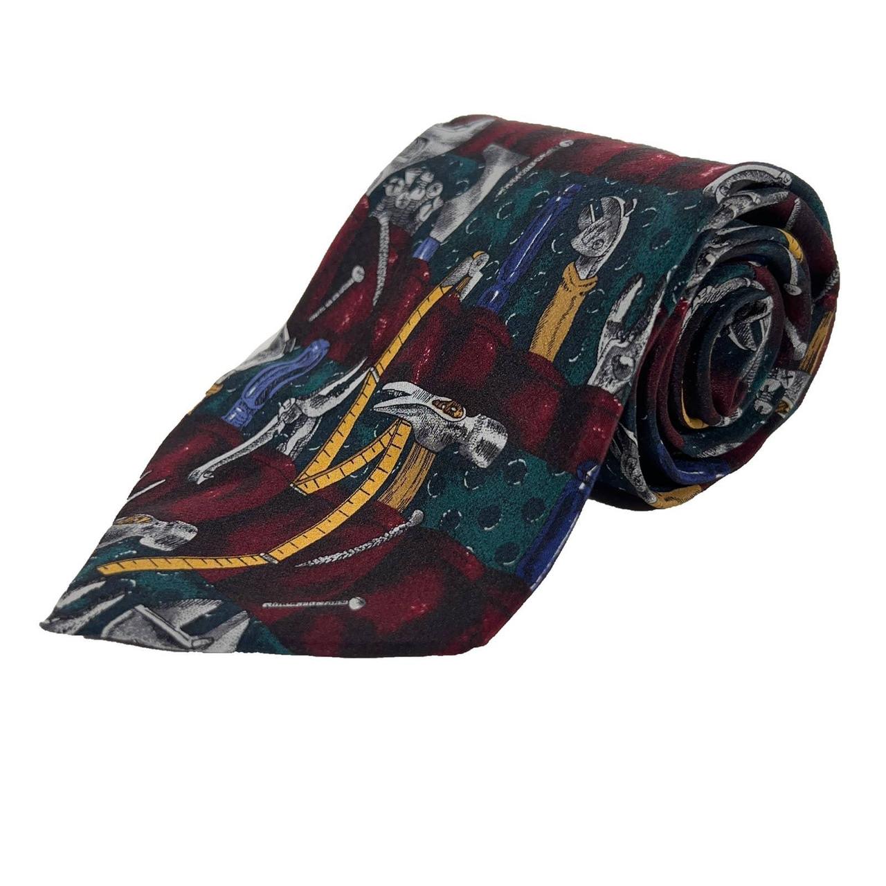 Structure Tool Tie, Navy Blue Burgundy Silk, 1980s... - Depop