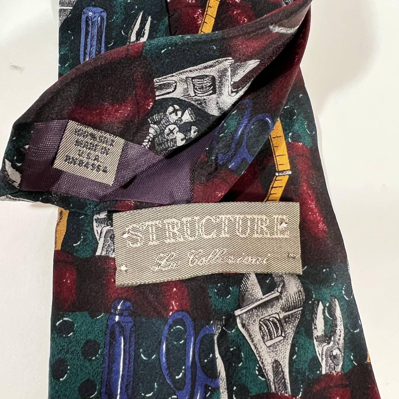 Structure Tool Tie, Navy Blue Burgundy Silk, 1980s... - Depop