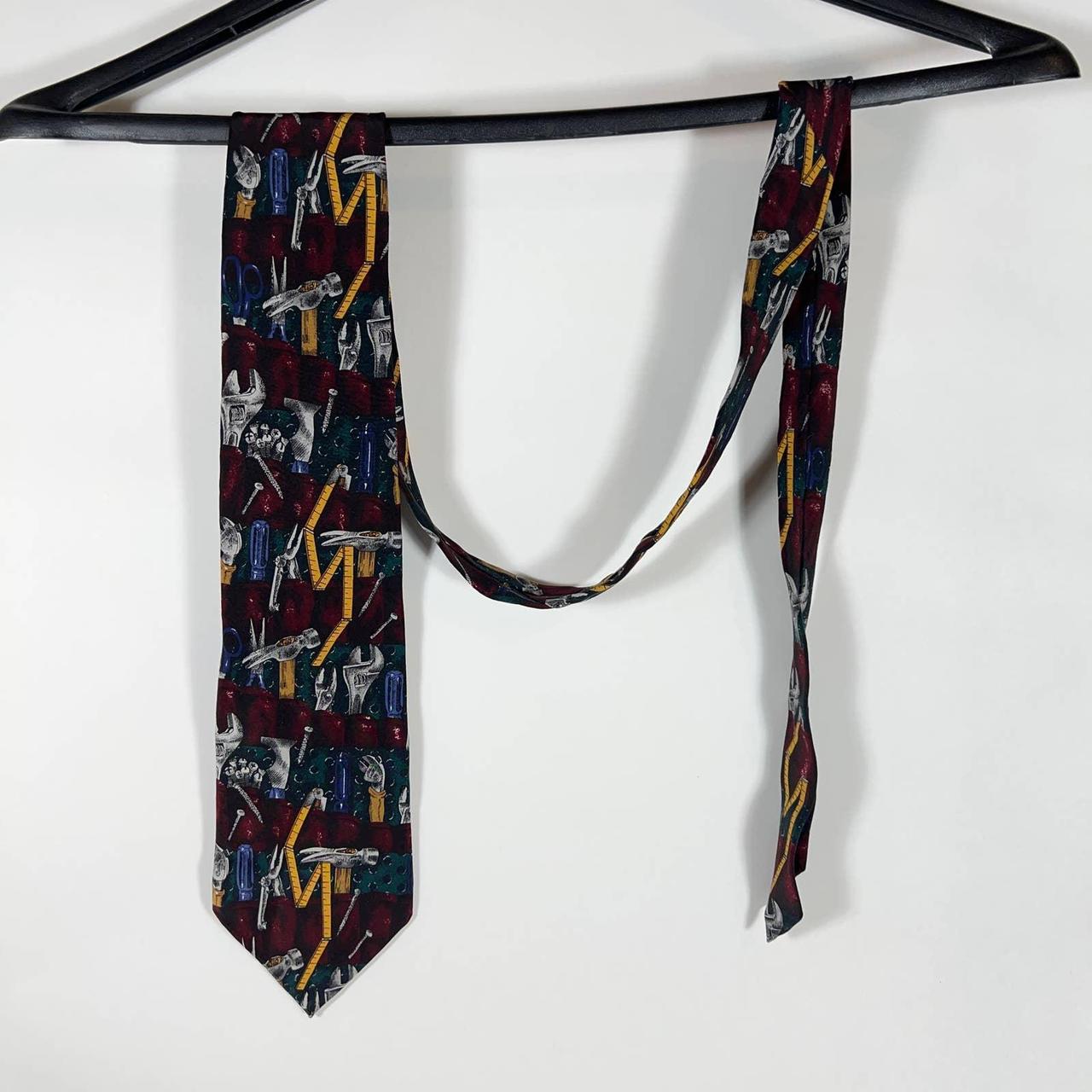 Structure Tool Tie, Navy Blue Burgundy Silk, 1980s... - Depop