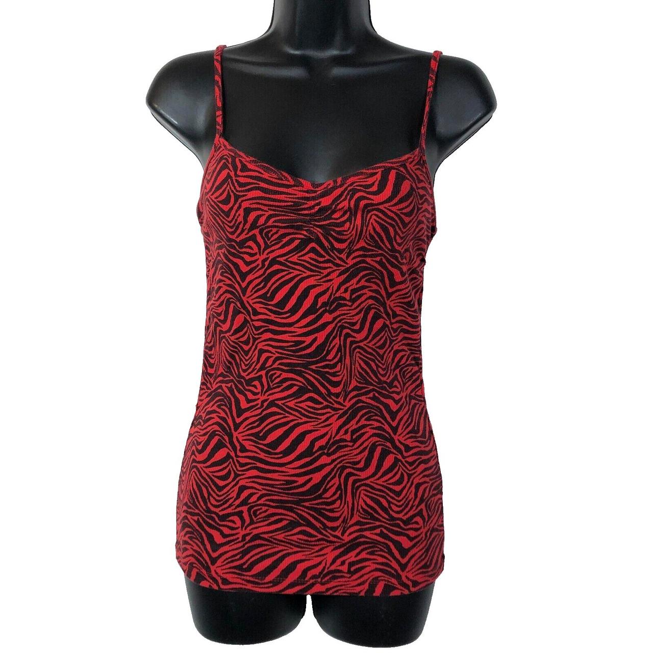 Red Black Zebra Print Ribbed Cami Tank Top Size L... | Depop