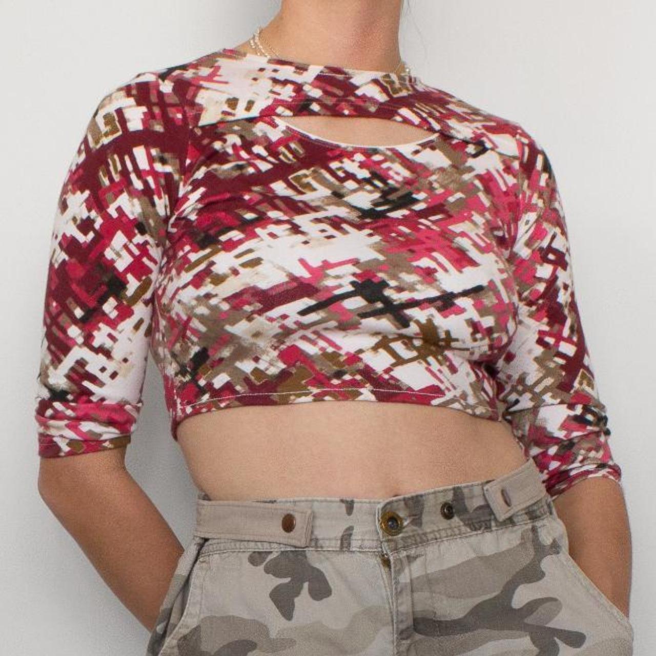 abstract 3/4 sleeve crop top handmade top with... - Depop