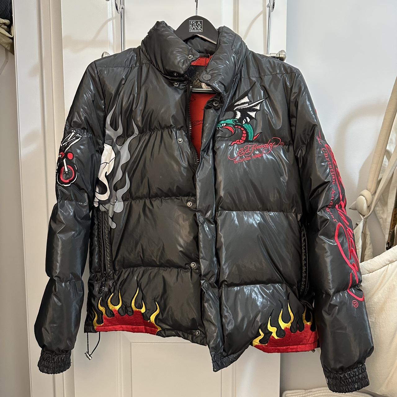 Super Rare Glossy Vintage Ed Hardy Patchwork Puffer... | Depop