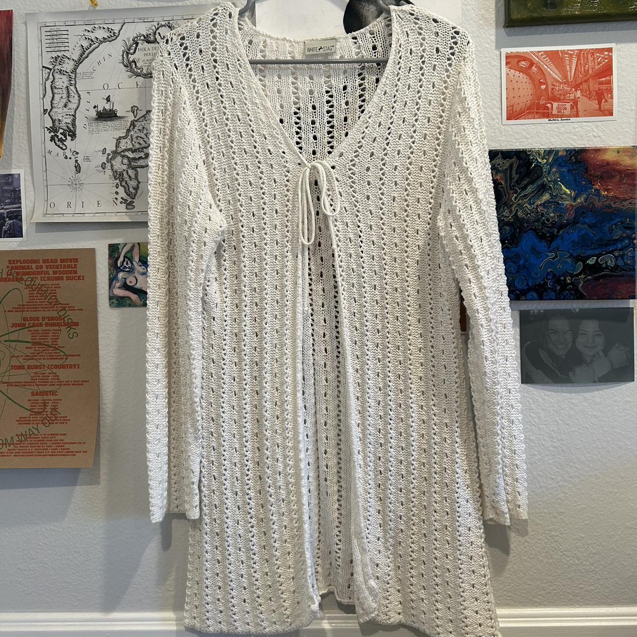 Amazing loose knit front tie white stag cardigan!... - Depop