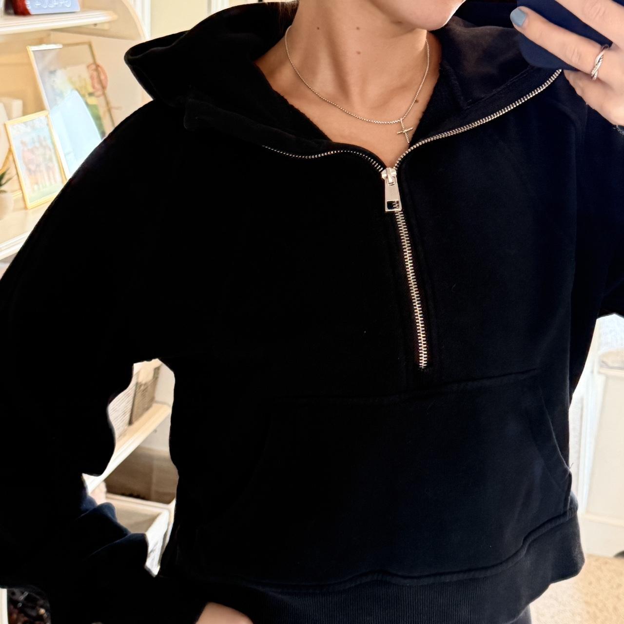 Black quarter zip slightly cropped hoodie with... | Depop