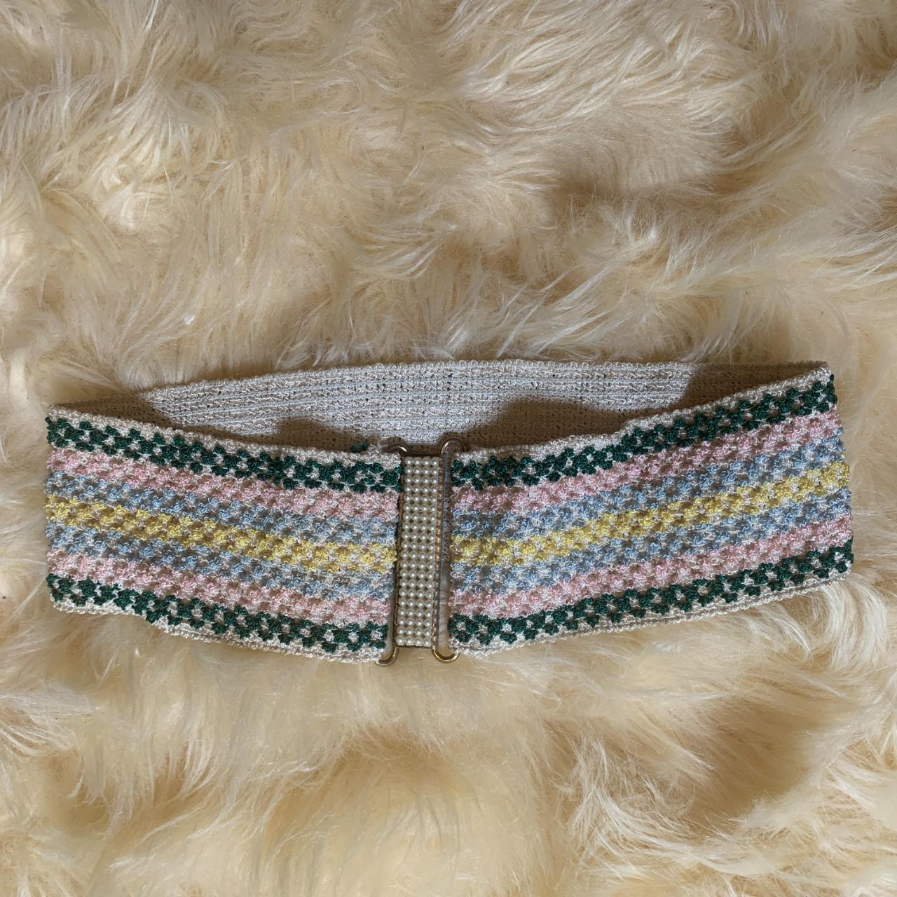 60s Elastic Pearl Pastel Belt VERY stretchy, can... - Depop