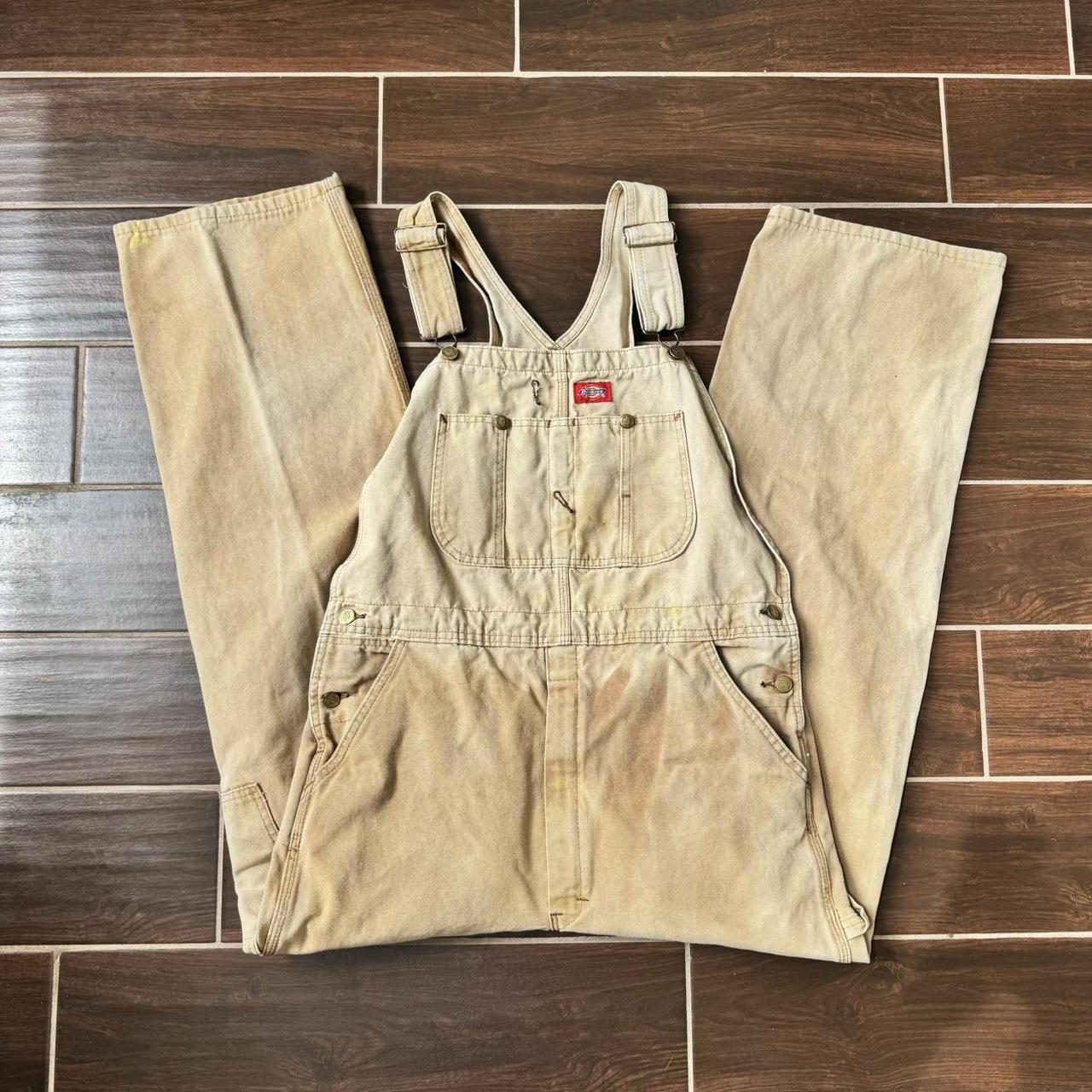Vintage 90s Dickies khaki overalls size 34x32 - Depop
