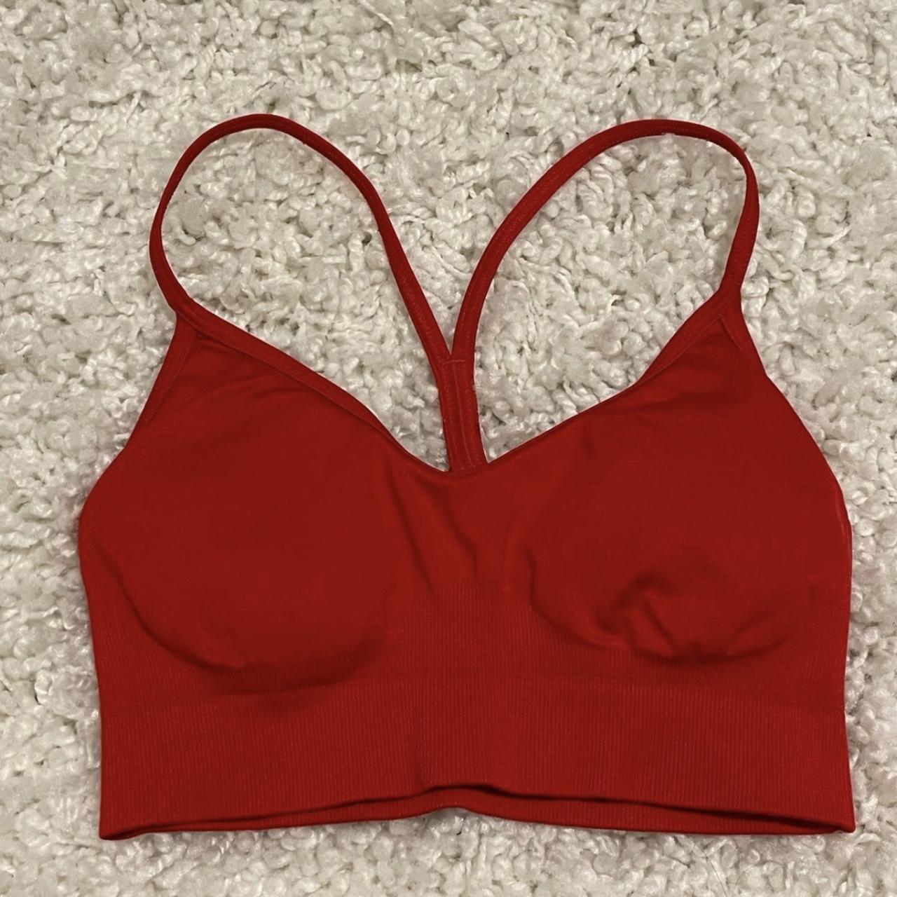 red sweat seamless sports bra size small great... - Depop