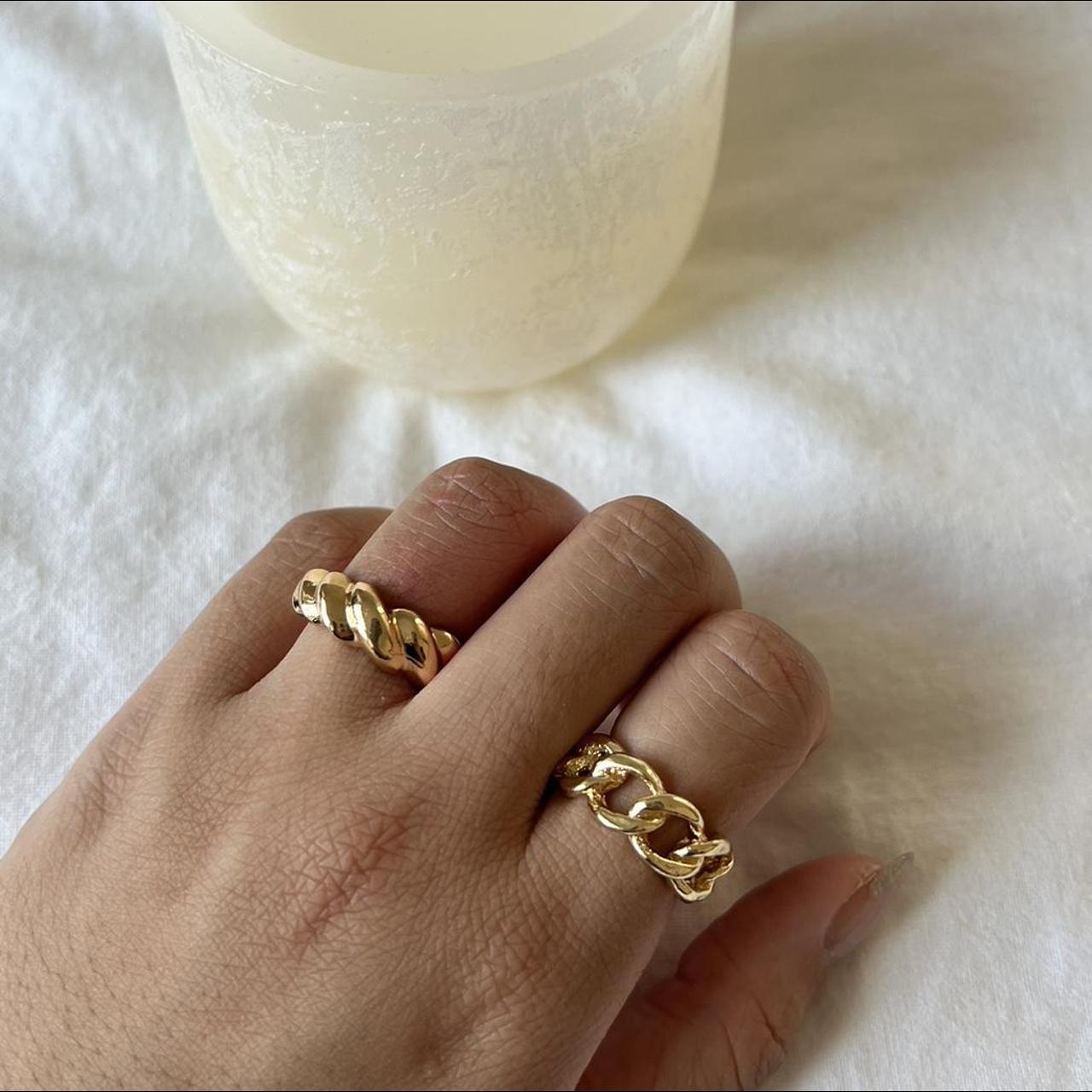 gold ring set includes: adjustable gold chunky... - Depop