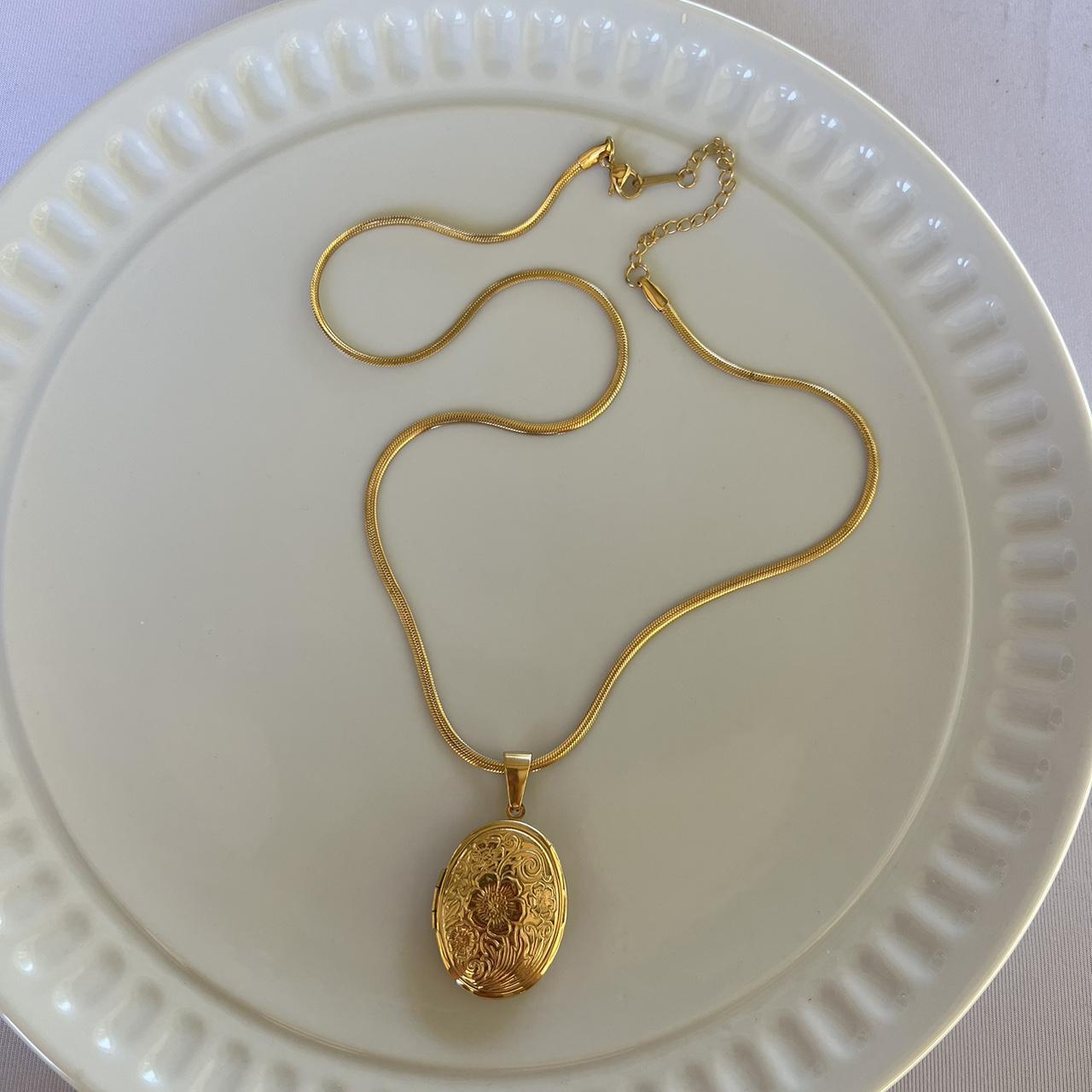 gold locket necklace gold plated about 18” length... - Depop