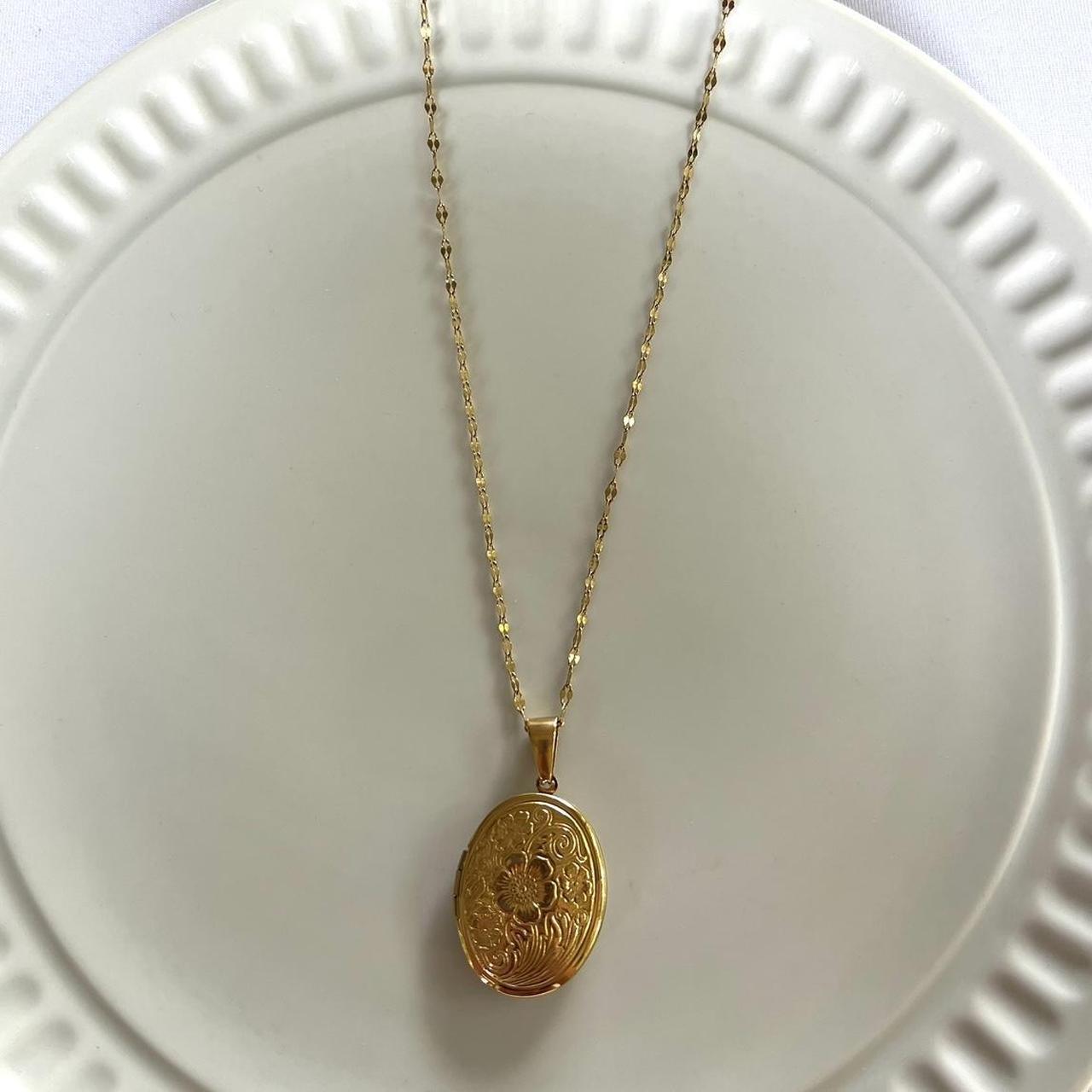 gold locket necklace gold oval locket for pictures... - Depop