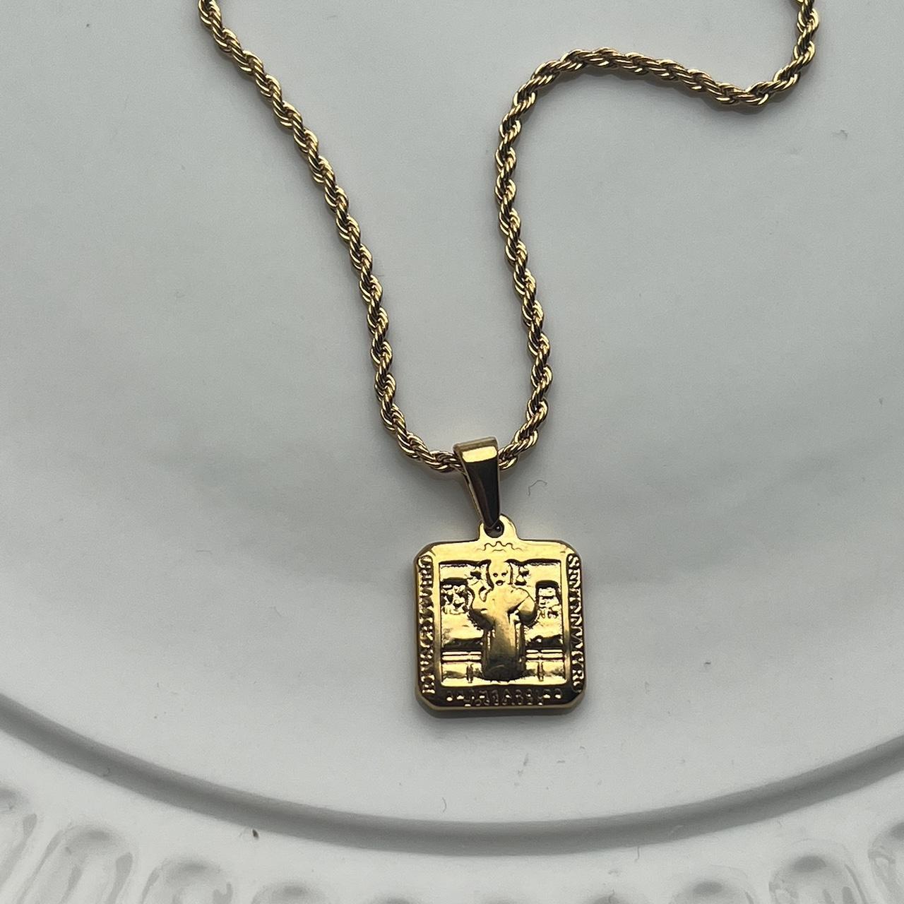 gold square pendant necklace 18k gold plated gold... - Depop