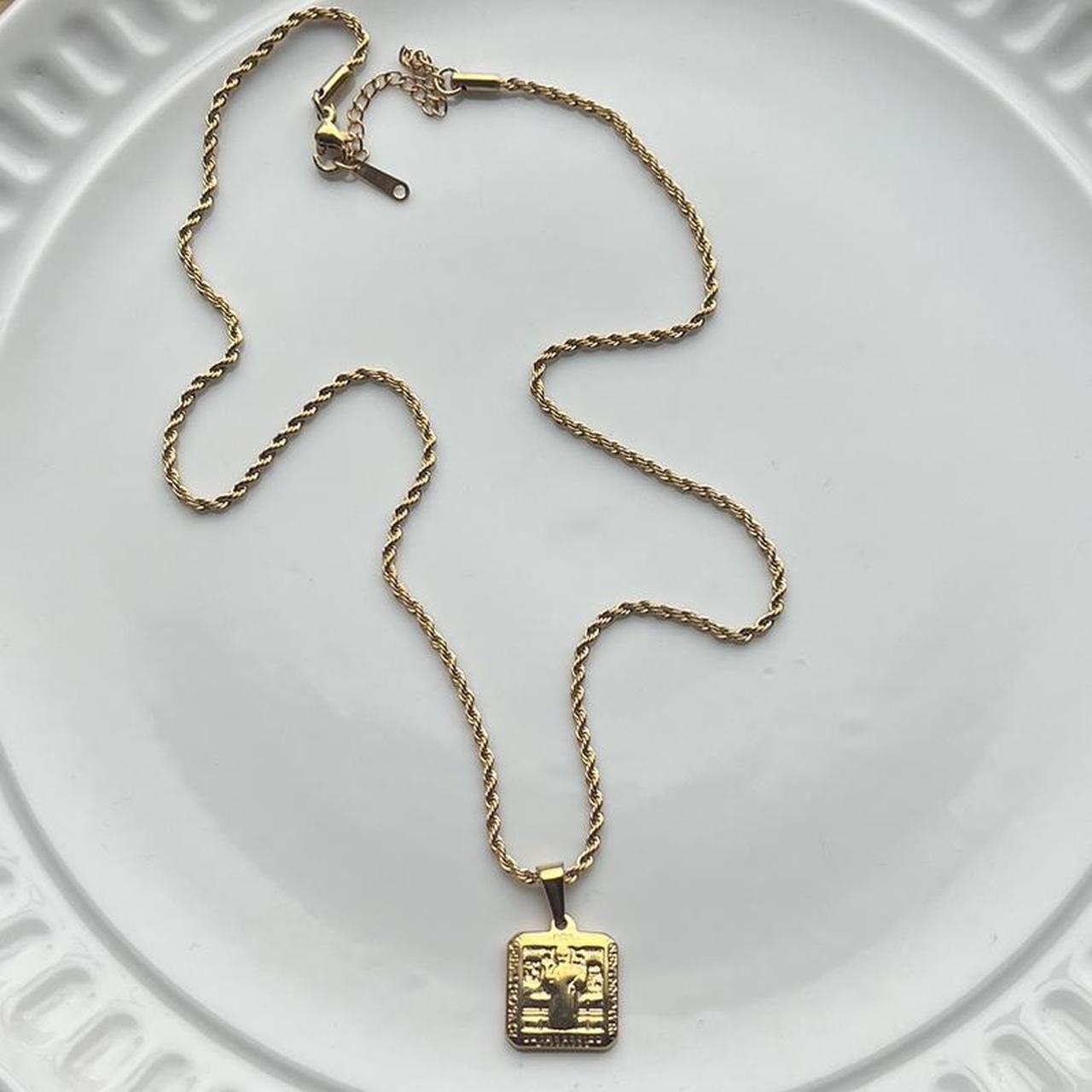 gold square pendant necklace 18k gold plated gold... - Depop