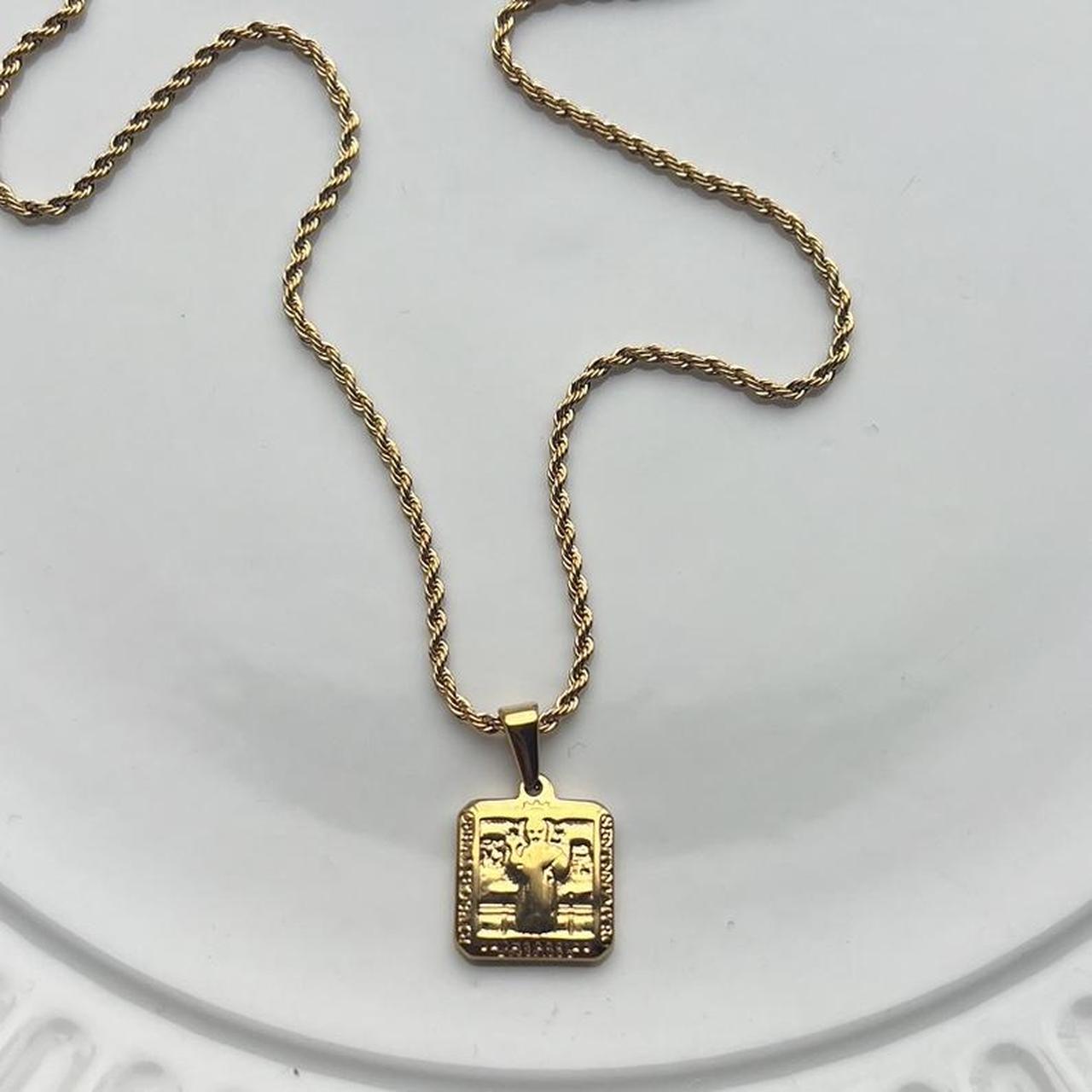 gold square pendant necklace 18k gold plated gold... - Depop