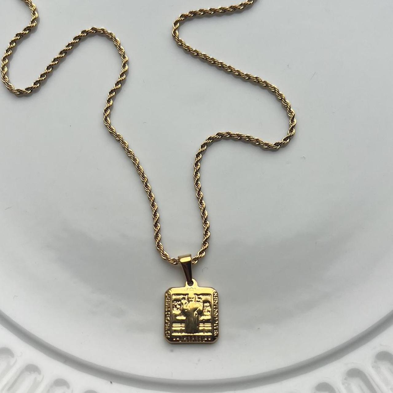 gold square pendant necklace 18k gold plated gold... - Depop