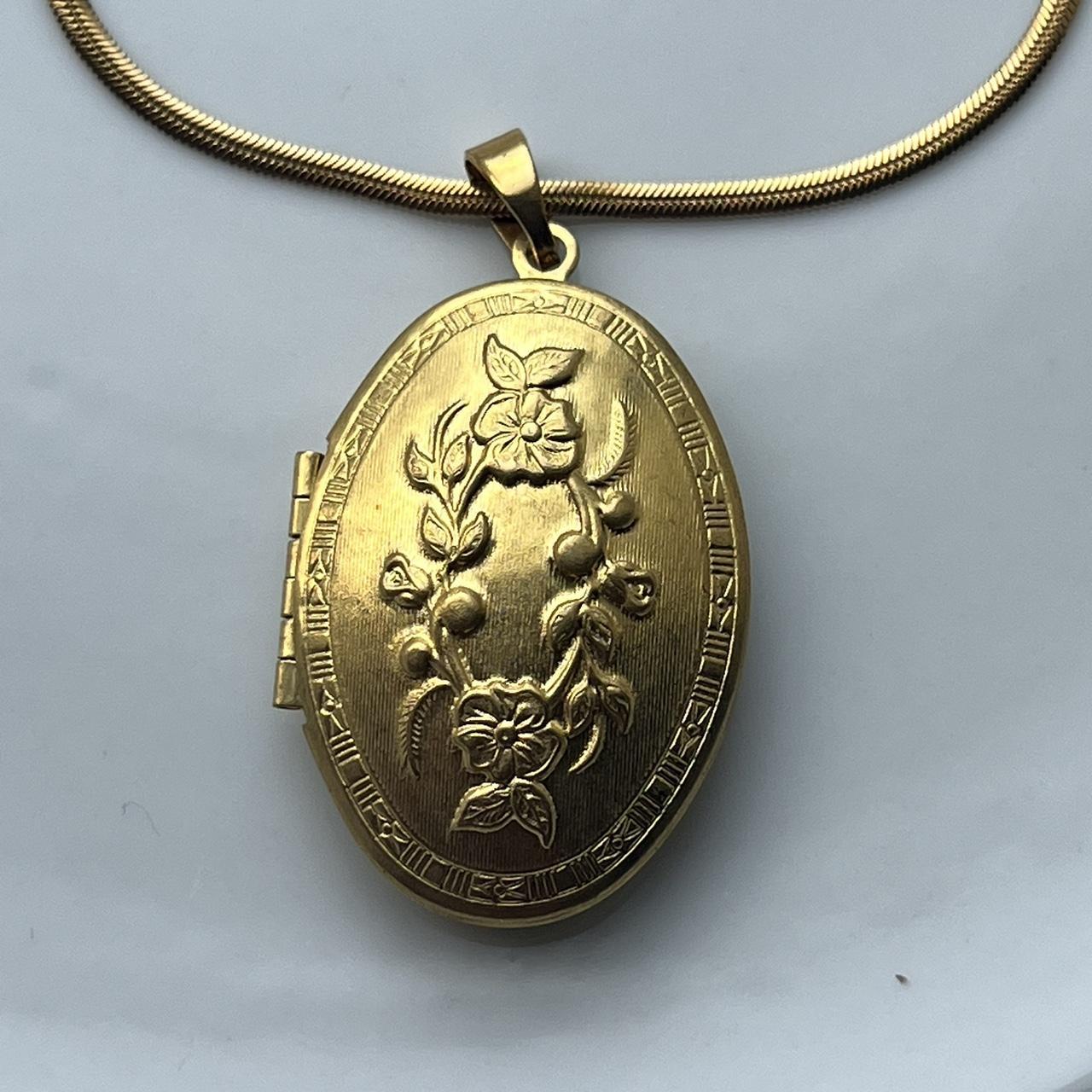 gold locket necklace gorgeous detail infront locket... - Depop