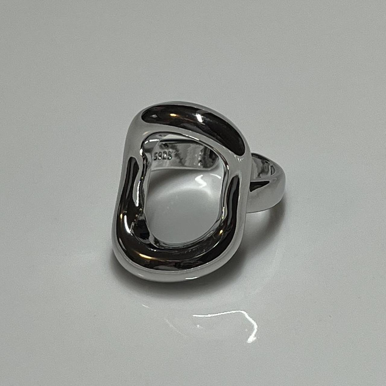 silver chunky ring silver oval ring size:... - Depop
