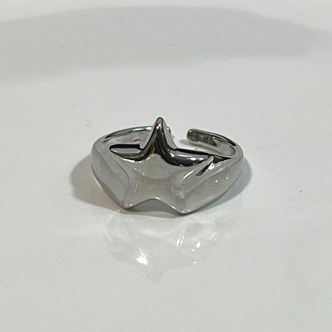 silver star adjustable ring silver chunky ring... | Depop