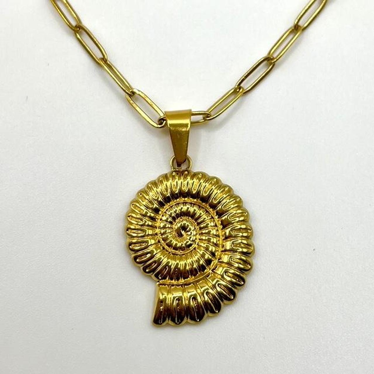 gold seashell necklace gold handmade necklace... - Depop