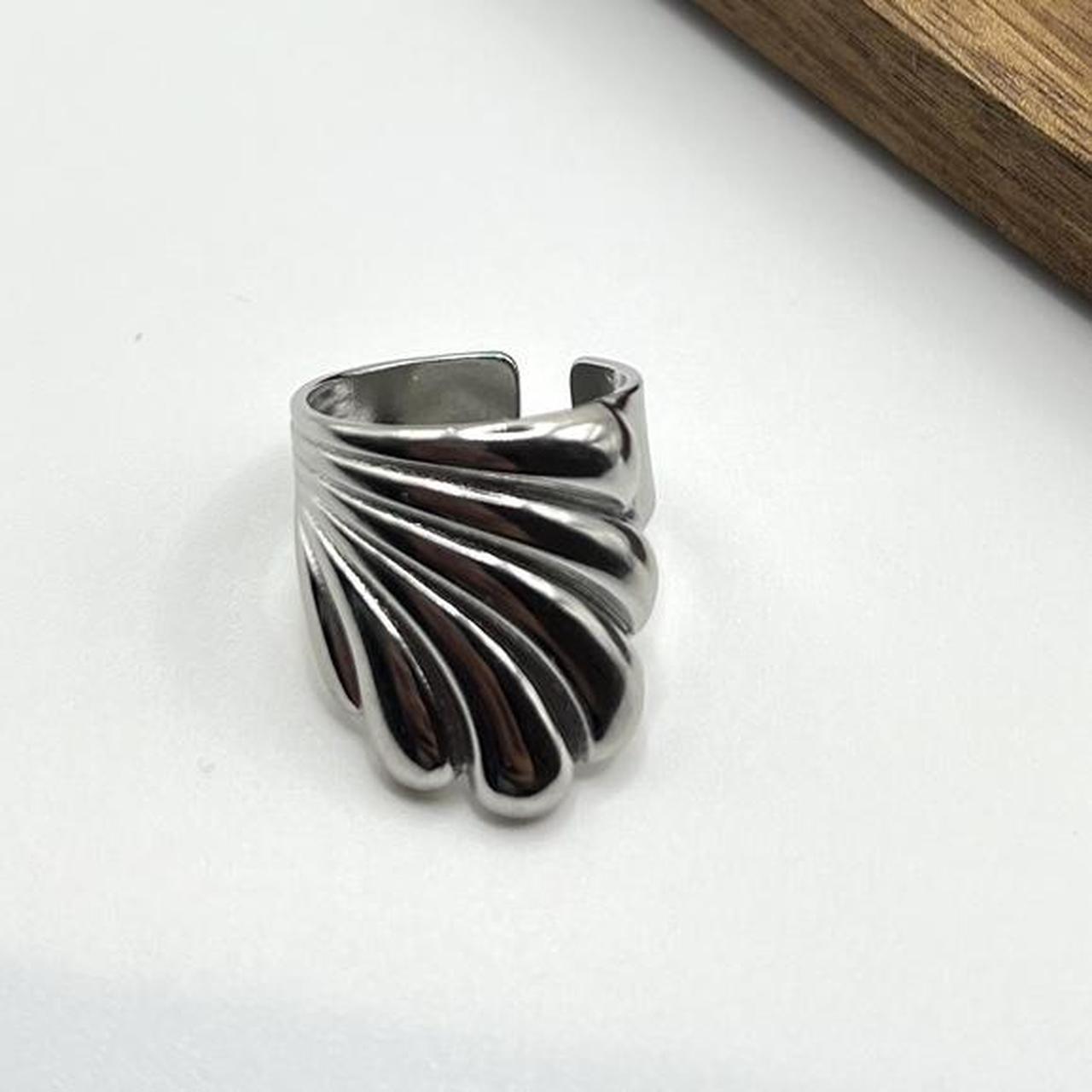 silver chunky ocean waves ring silver stacking band... - Depop