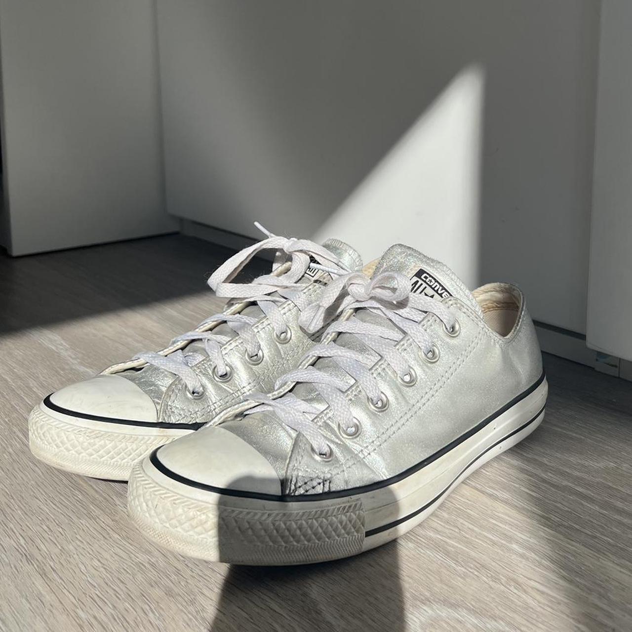 Silver converse. UK 6 Selling for £10 - Depop