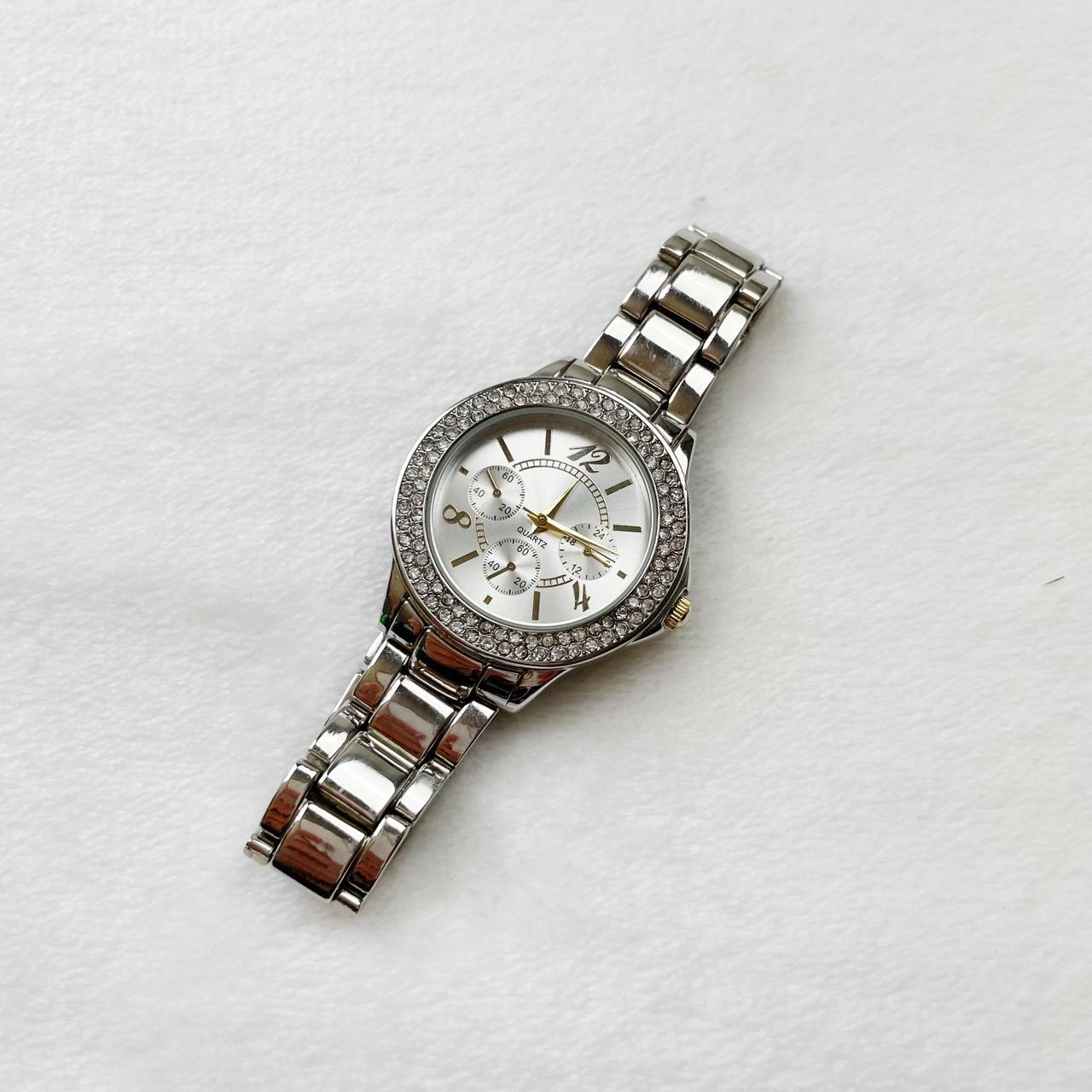 Vintage 90s Y2K Bling Mini Round Face Silver... - Depop