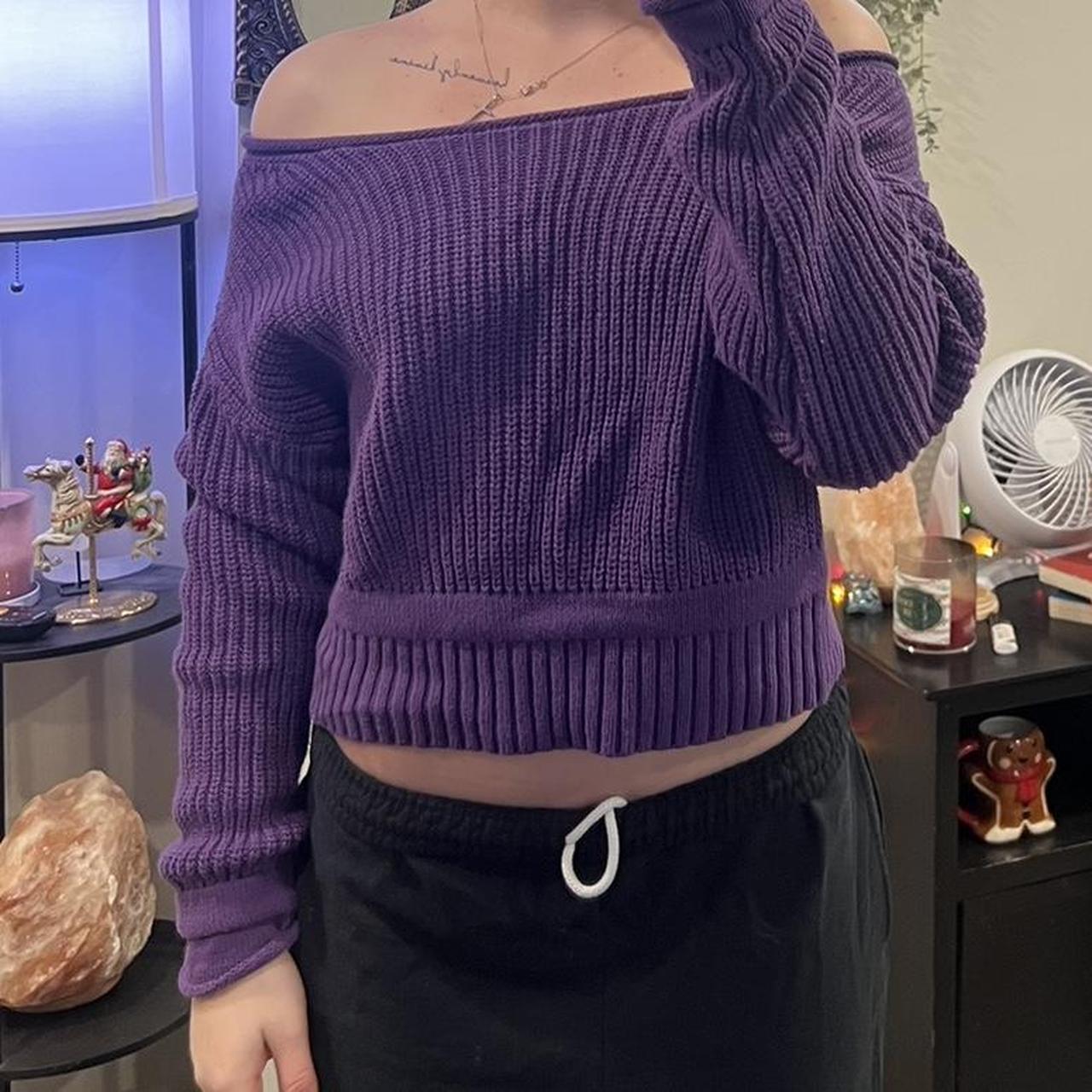purple off the shoulder sweater 💜 #cozy #knit... - Depop