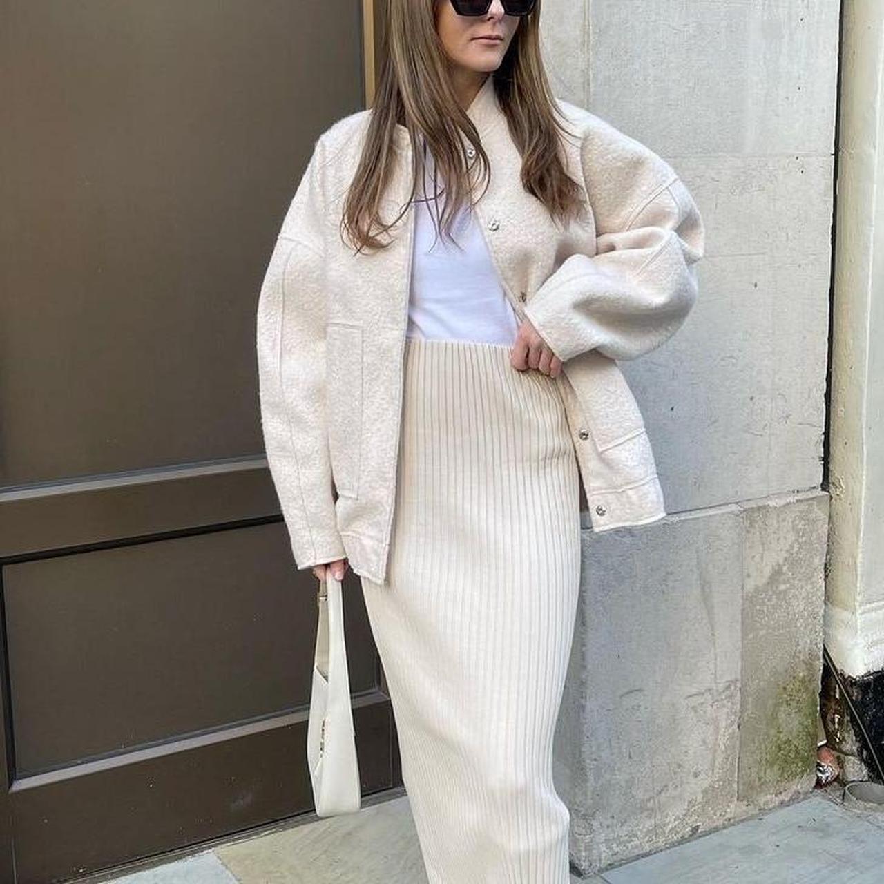 Zara Cream bomber jacket Oversized fit Super... - Depop