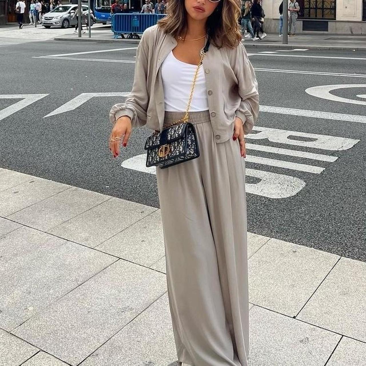 Zara Coord Set Wide leg trousers bnwt size S Bomber... - Depop