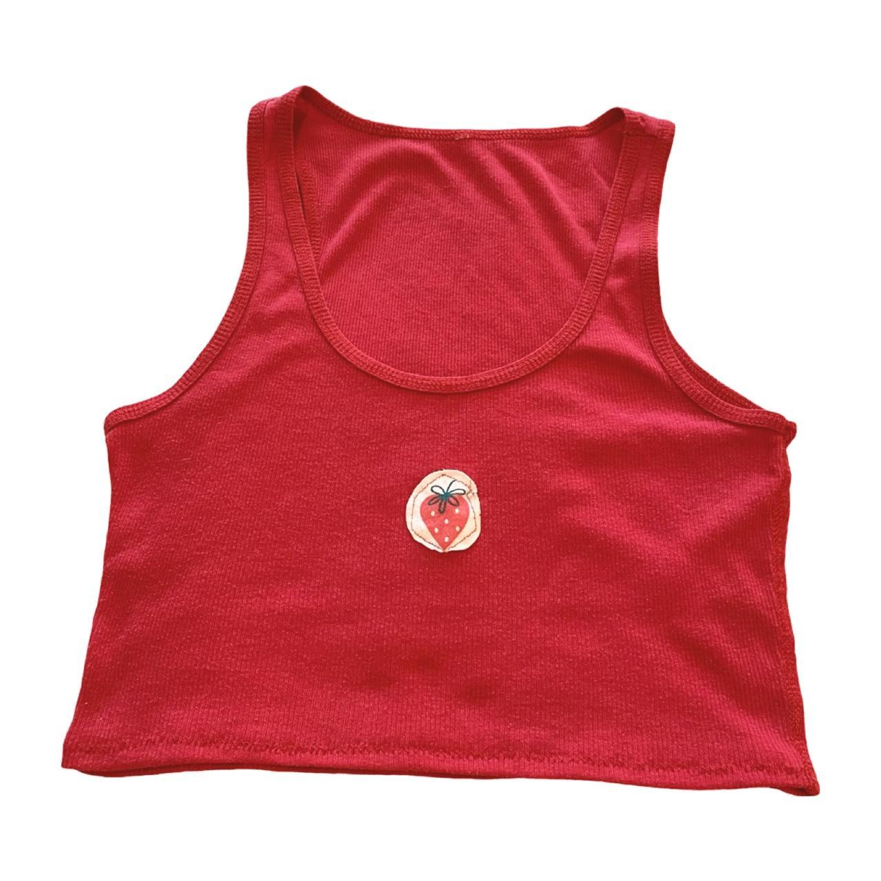 Red Strawberry Crop Tank Red cropped tank top with... - Depop