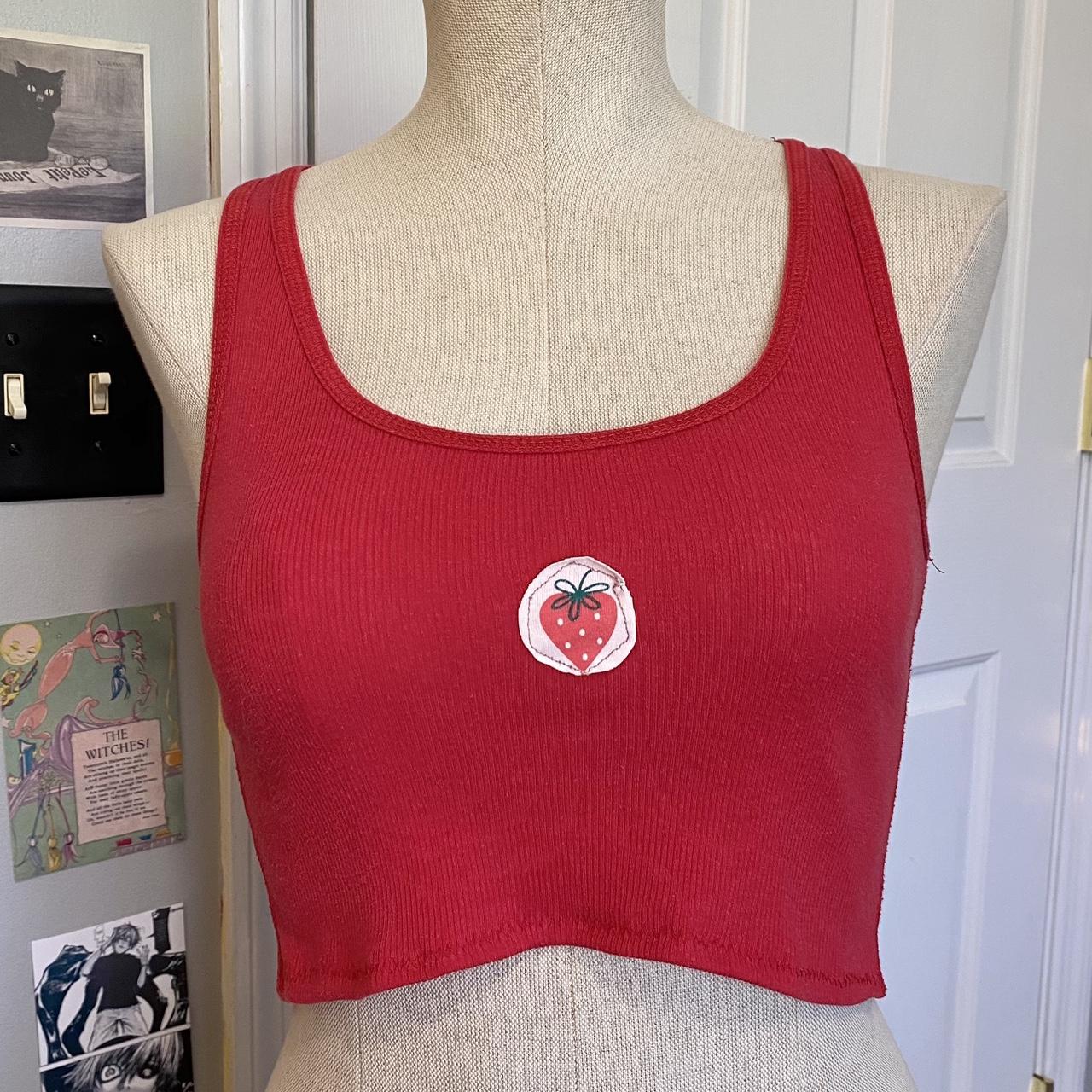 Red Strawberry Crop Tank Red cropped tank top with... - Depop