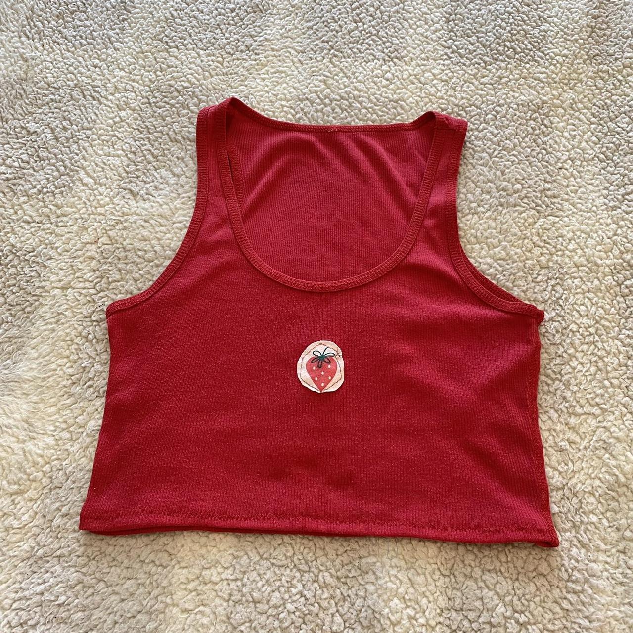 Red Strawberry Crop Tank Red cropped tank top with... - Depop