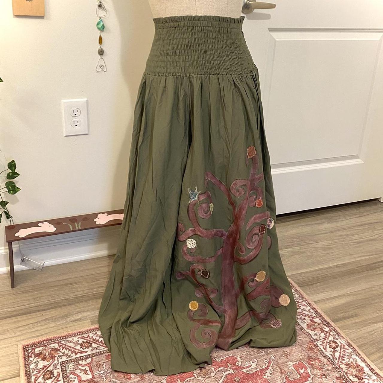 Whimsical Green Tree Pants High waisted green wide... - Depop