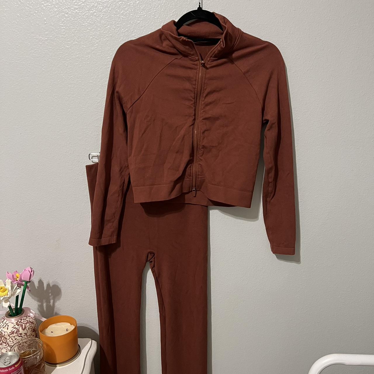 Fabletics set Burgundy set Flare pants with a slit... - Depop