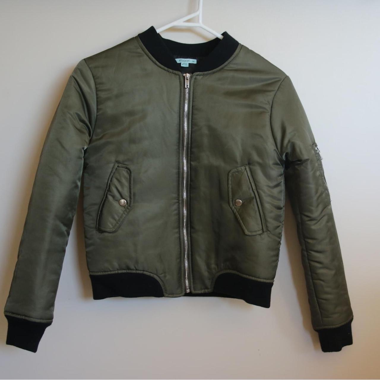Kookai Khaki Bomber Jacket Size 34 Purchased for... - Depop
