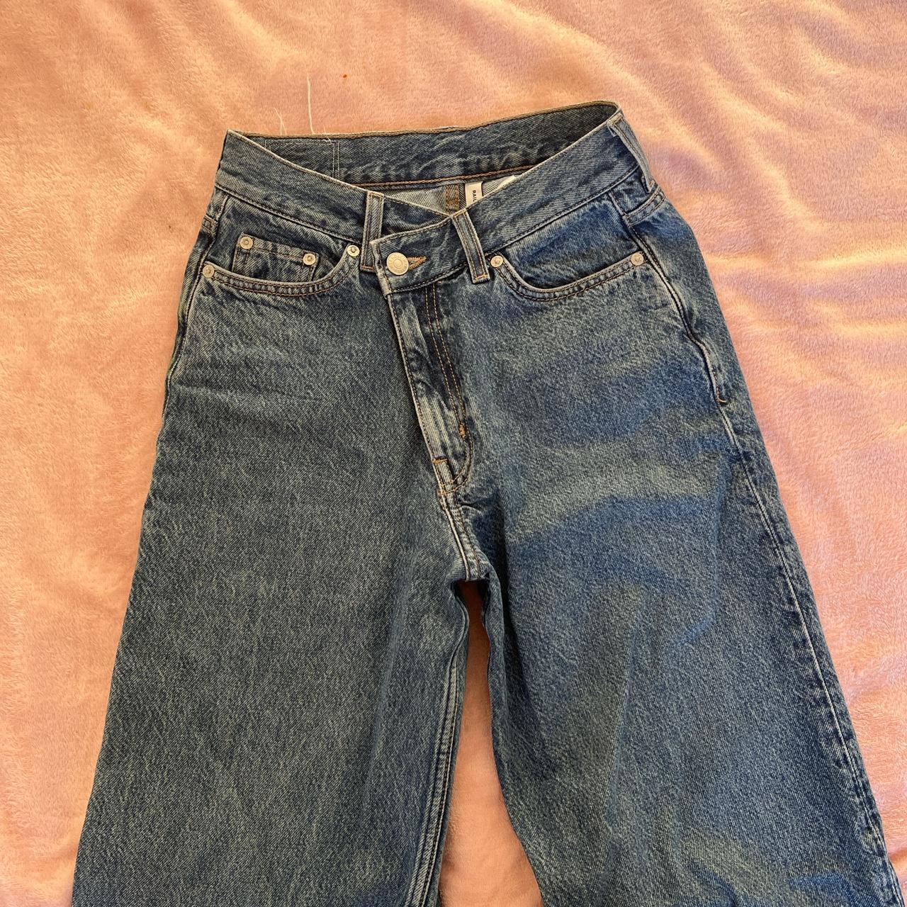 Weekday wide leg blue denim jeans size... - Depop