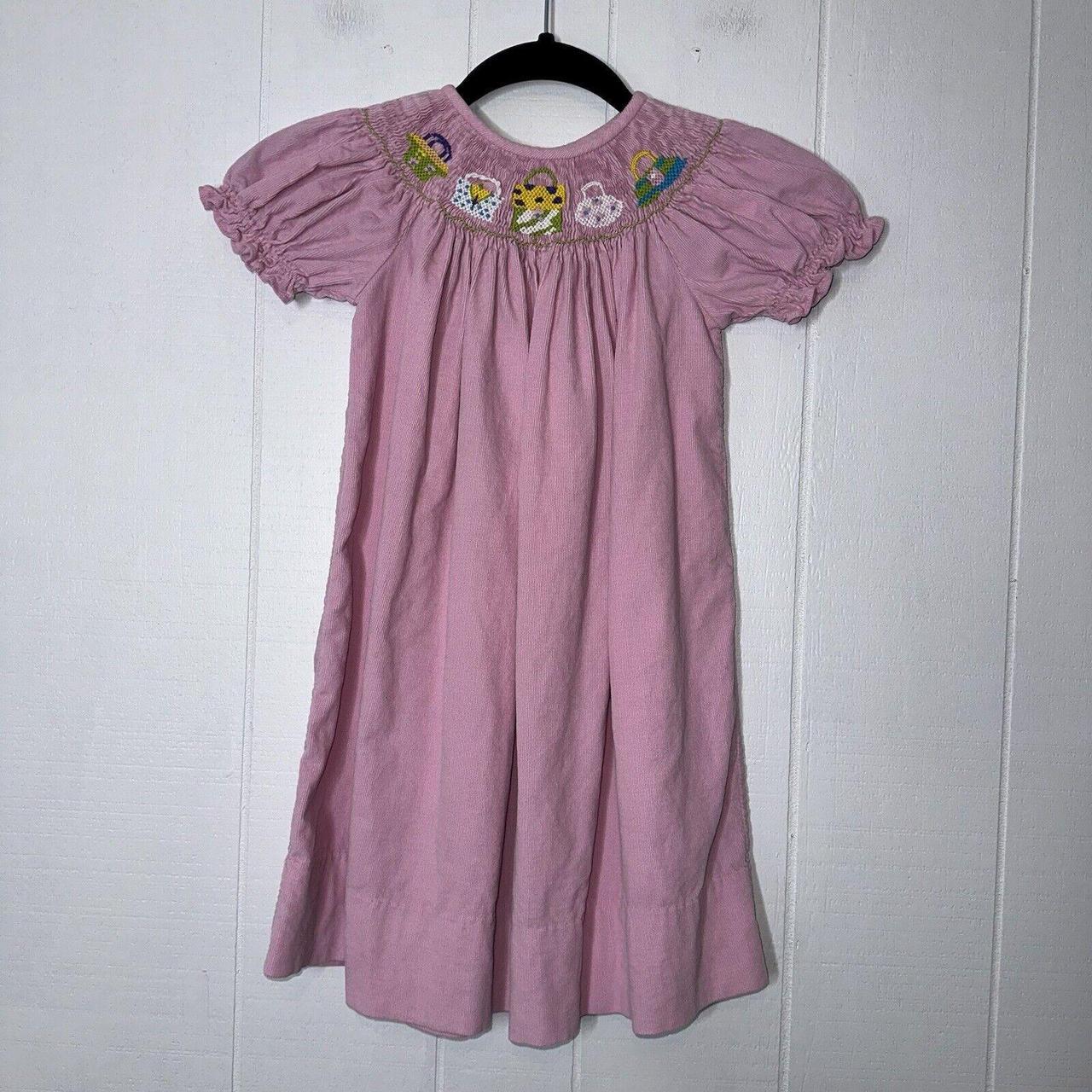 Delaney Girl’s Pink Corduroy Smocked Easter Dress... - Depop