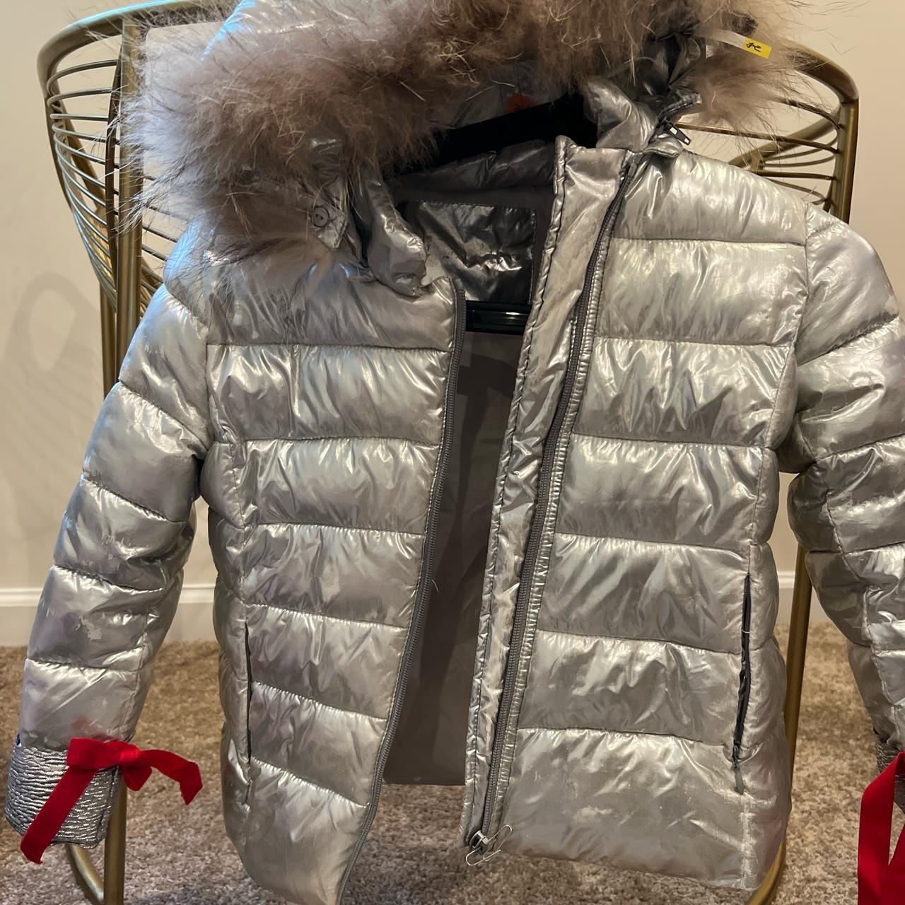 5-6 years. Shiny silver kid girl puffer jacket.... - Depop
