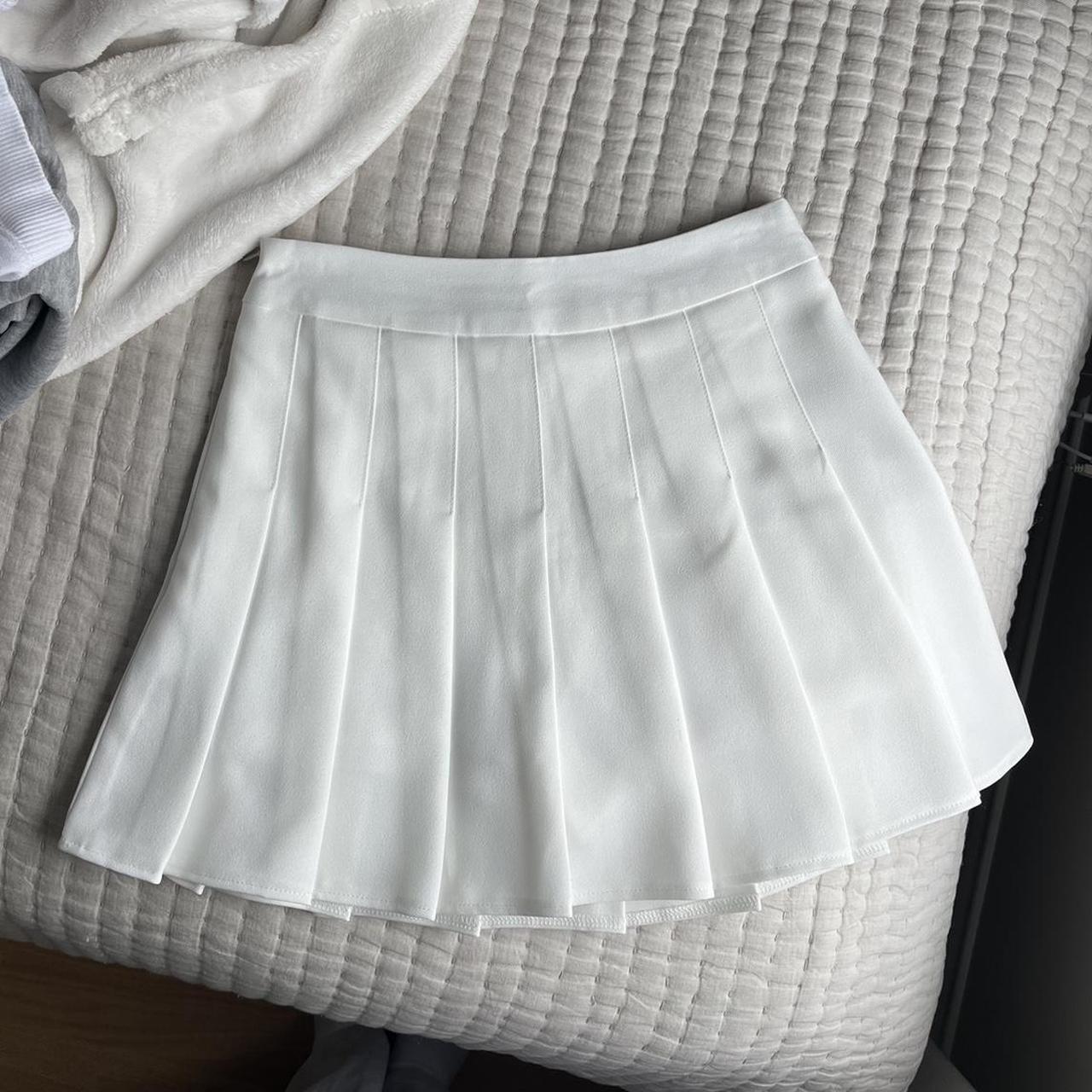 White Pleated Mini Skirt Size Small Depop