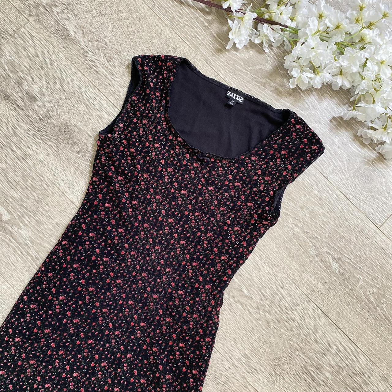 Gorgeous vintage black and red mini flower print... | Depop