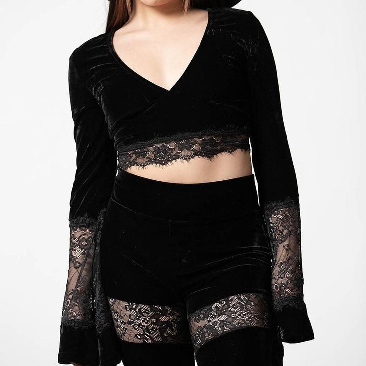 Killstar crop top size M Velvet v-neck crop top... - Depop