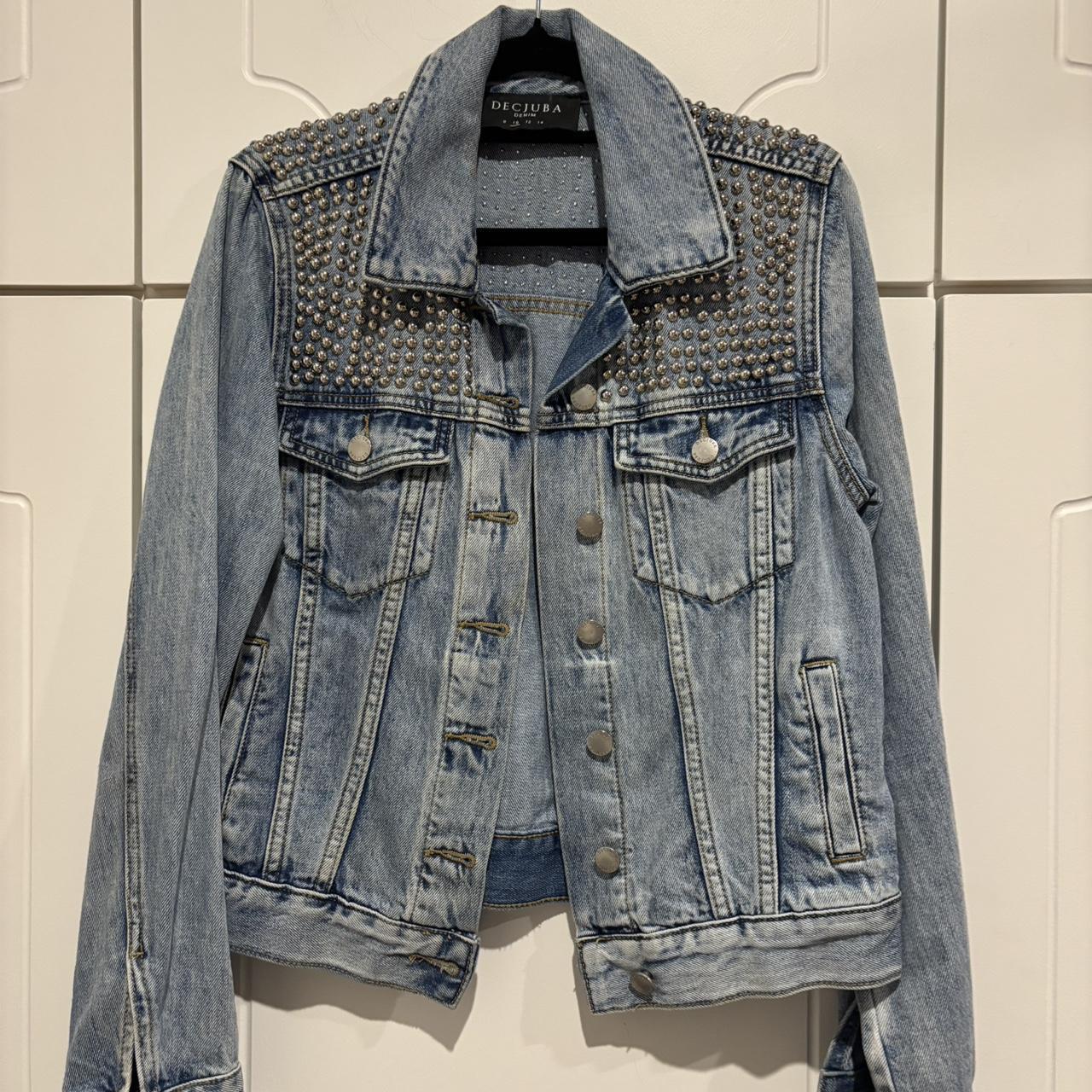 Decjuba denim jacket with silver studs Size... | Depop