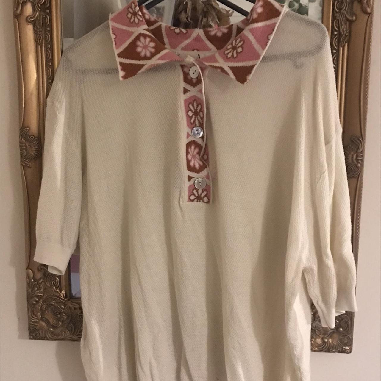 super cool 70s floral pattern knit polo shirt... - Depop