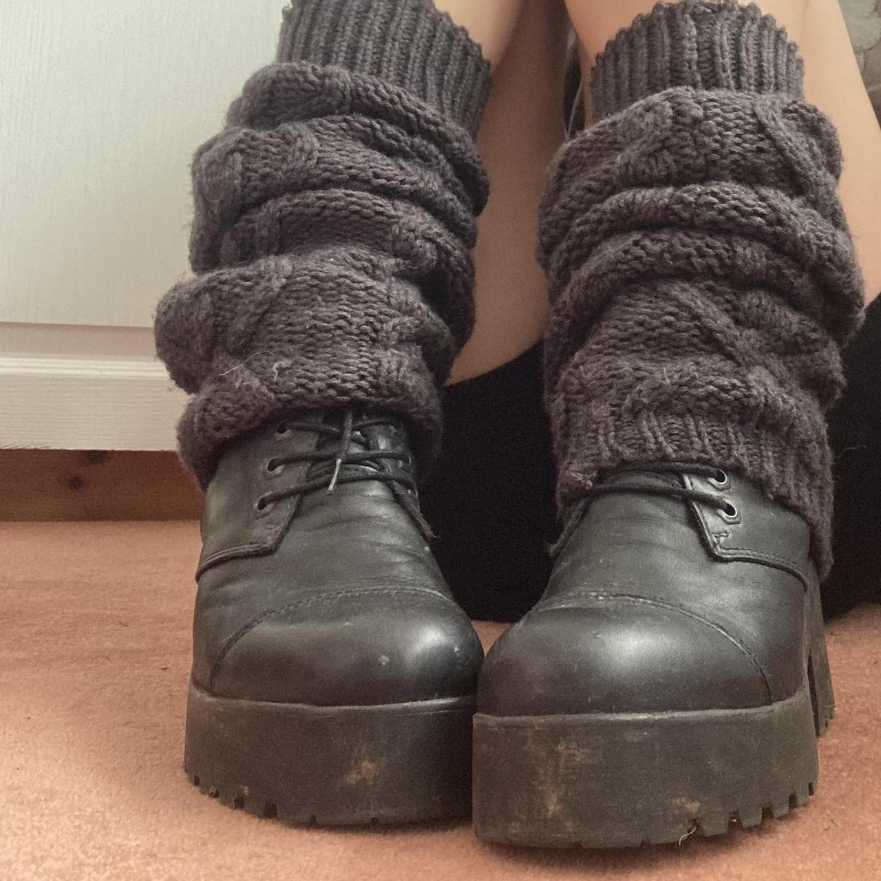 Black heeled chunky platform lace up boots. Fit... - Depop