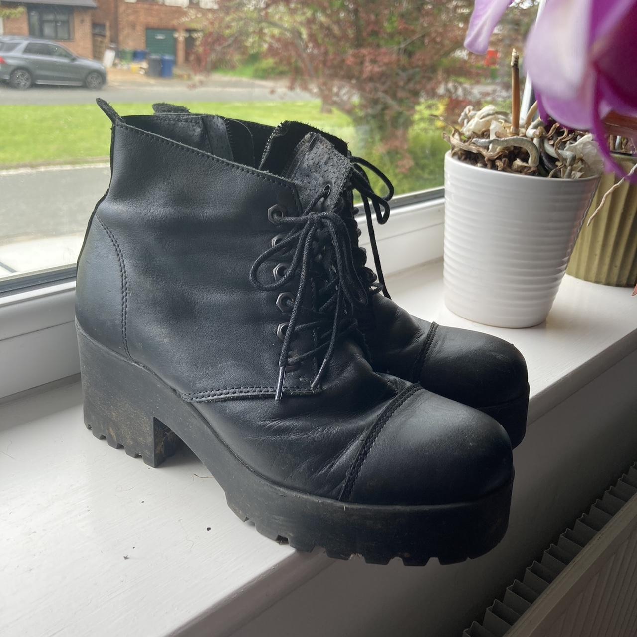 Black heeled chunky platform lace up boots. Fit... - Depop