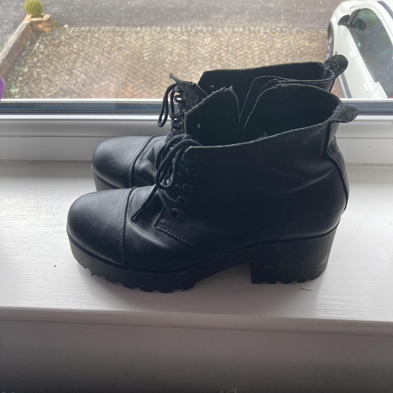 Black heeled chunky platform lace up boots. Fit... - Depop