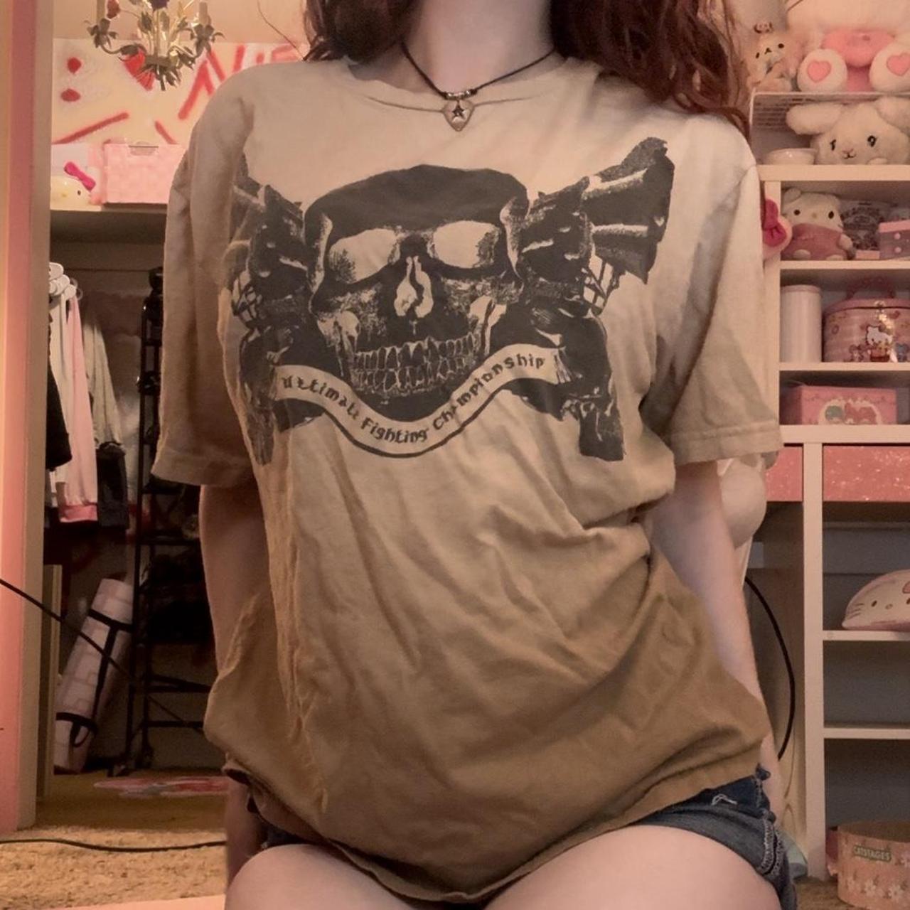 brown affliction like top with skull design *read... - Depop