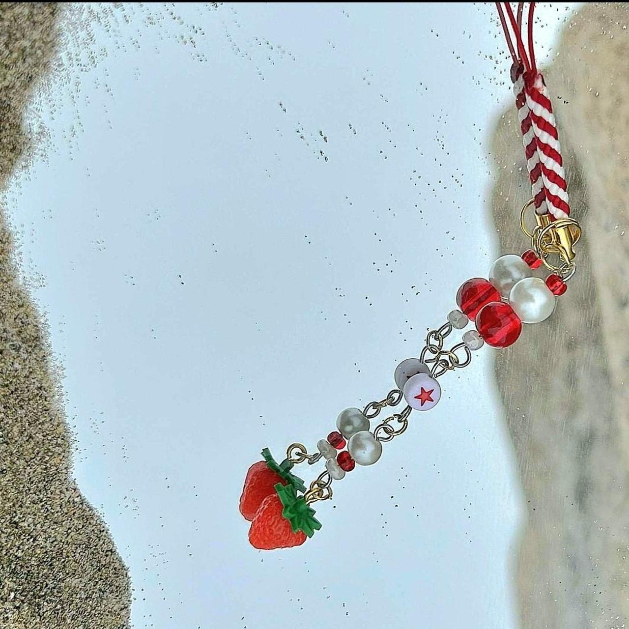 🍓strawbërry phone charm🍓 (dark red strap) ️hand made... - Depop