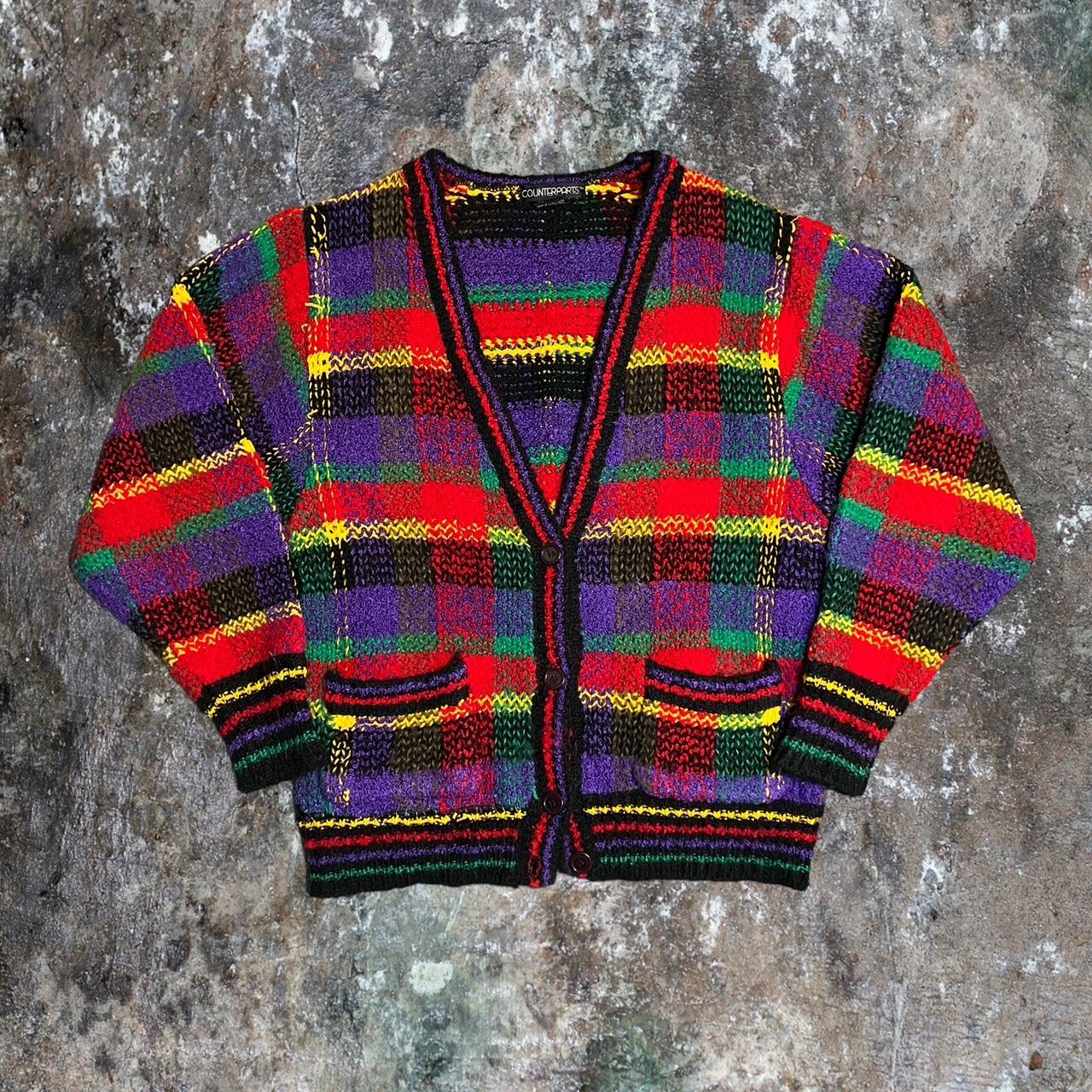 Vintage Rainbow Acrylic Cardigan sweater Size... - Depop