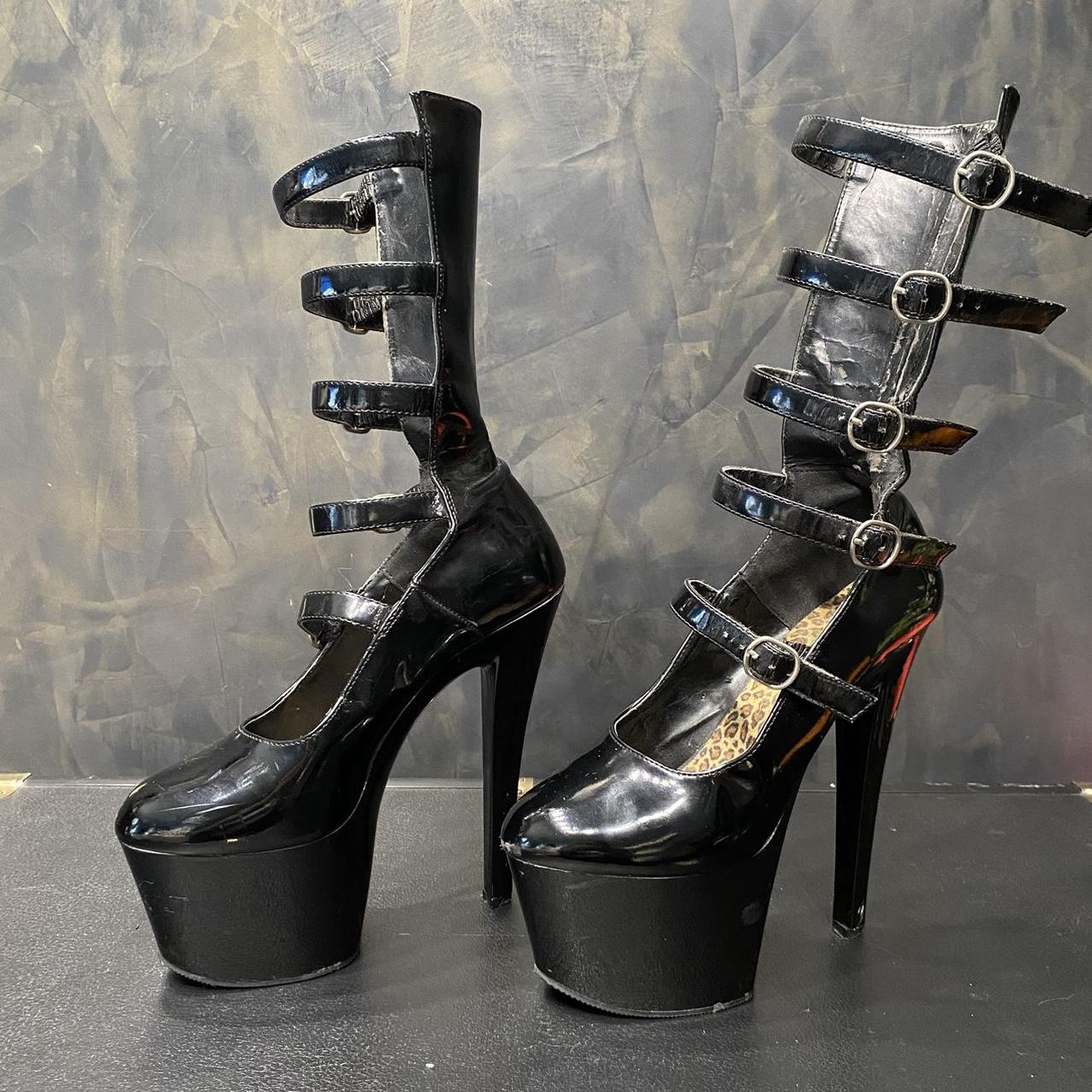 PLEASER black strappy platform heels 🖤🖤🖤 scuff marks... - Depop